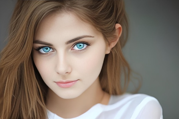 Premium Ai Image A Girl With Blue Eyes Looks Into The Camera