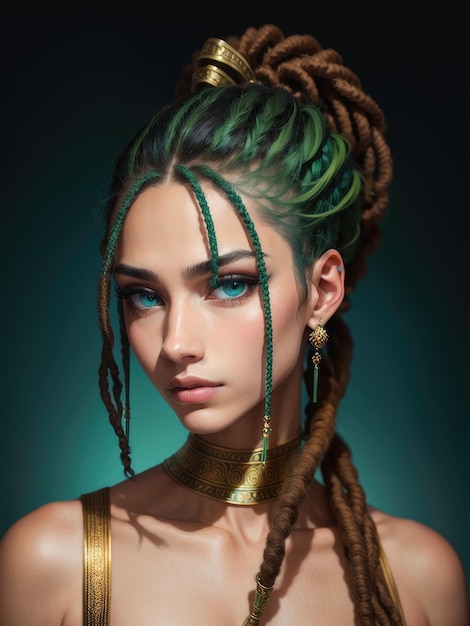 Premium Ai Image Girl With Braids And Blue Eyes