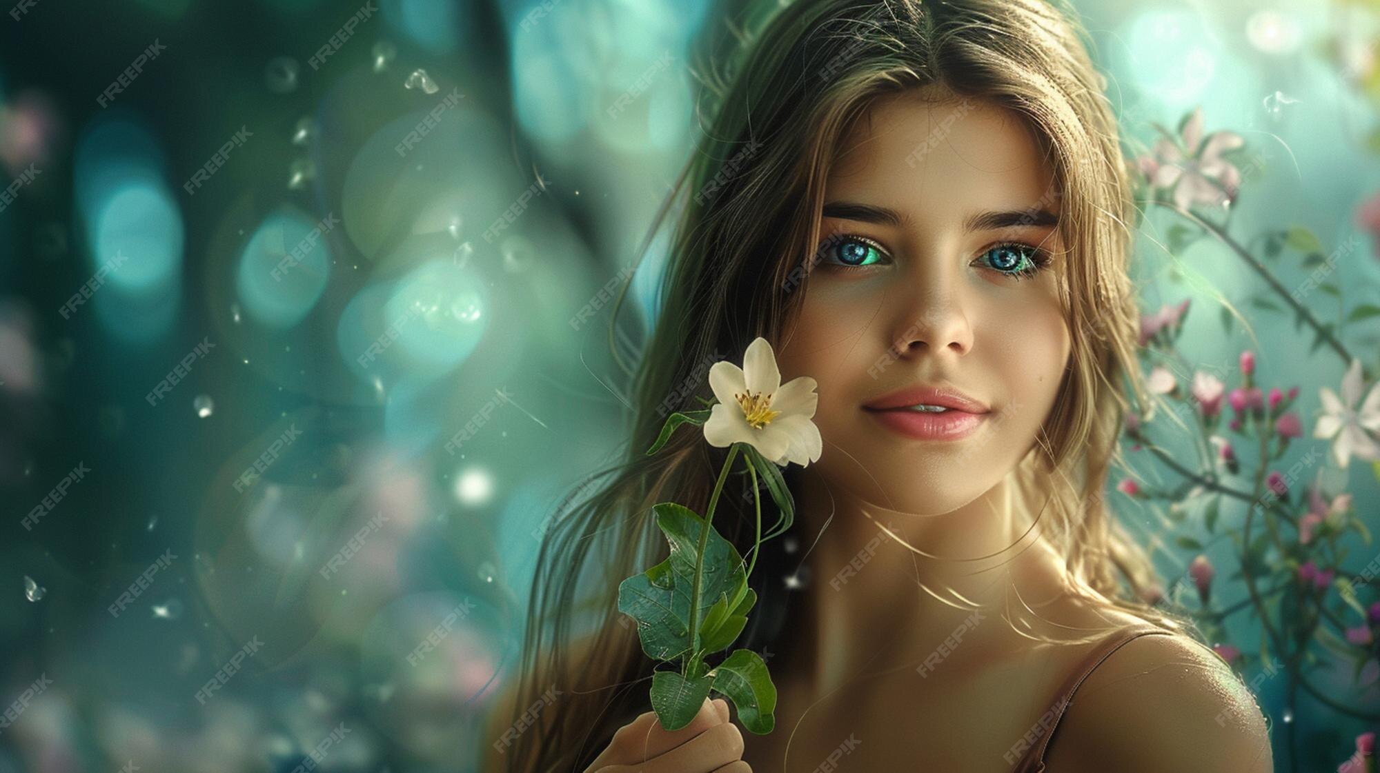 Premium Photo A Girl With A Flower In Her Hand