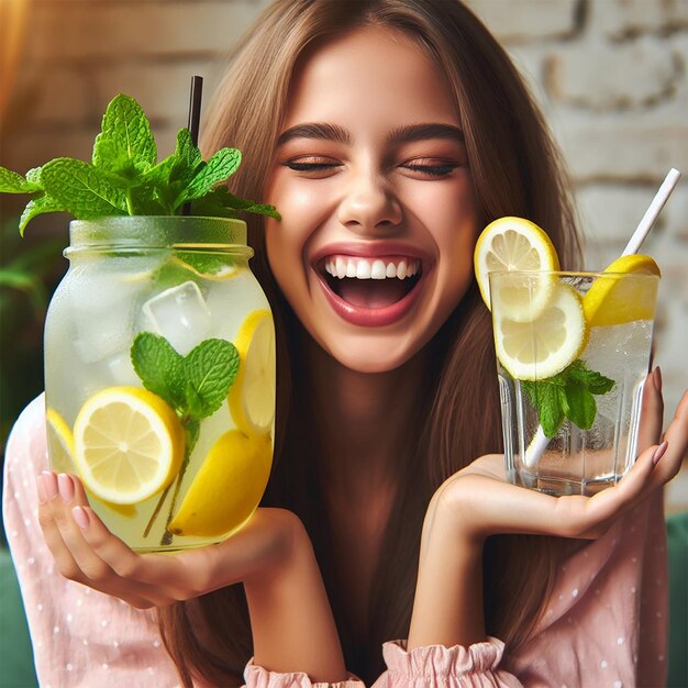 A Girl With Lemonade Premium Ai Generated Image