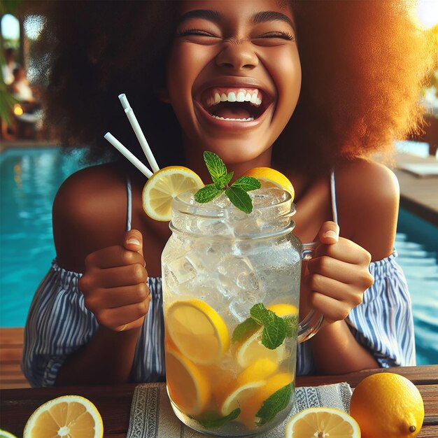A Girl With Lemonade Premium Ai Generated Image