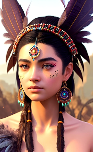 Premium Photo | A girl with a native american headdress and a colorful ... Premium Photo | A girl with a native american headdress and a colorful ...