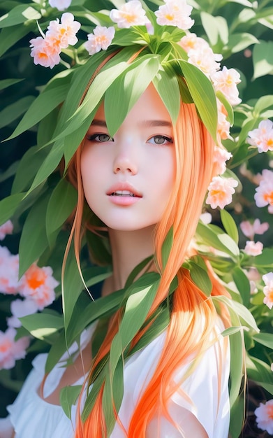 Premium Ai Image A Girl With Orange Hair And A Flower Crown
