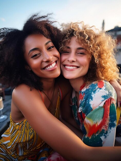 Premium Photo Girlfriends At Rooftop Party