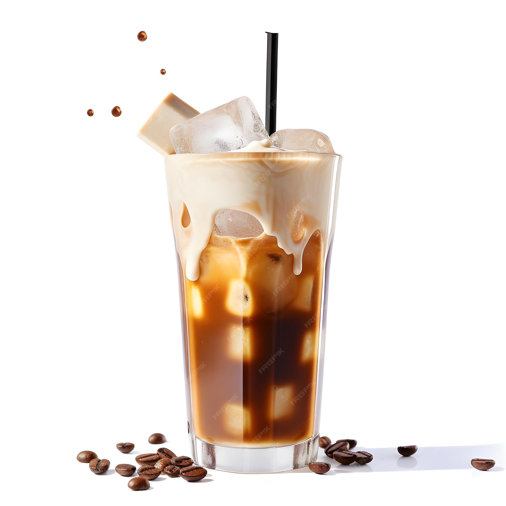 Premium Photo A Glass Of Iced Coffee With Ice Cubes And Black Straws On Top