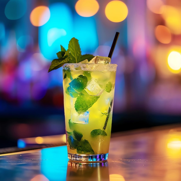 Premium Photo Glass Of Mojito Cocktail Ai Generated