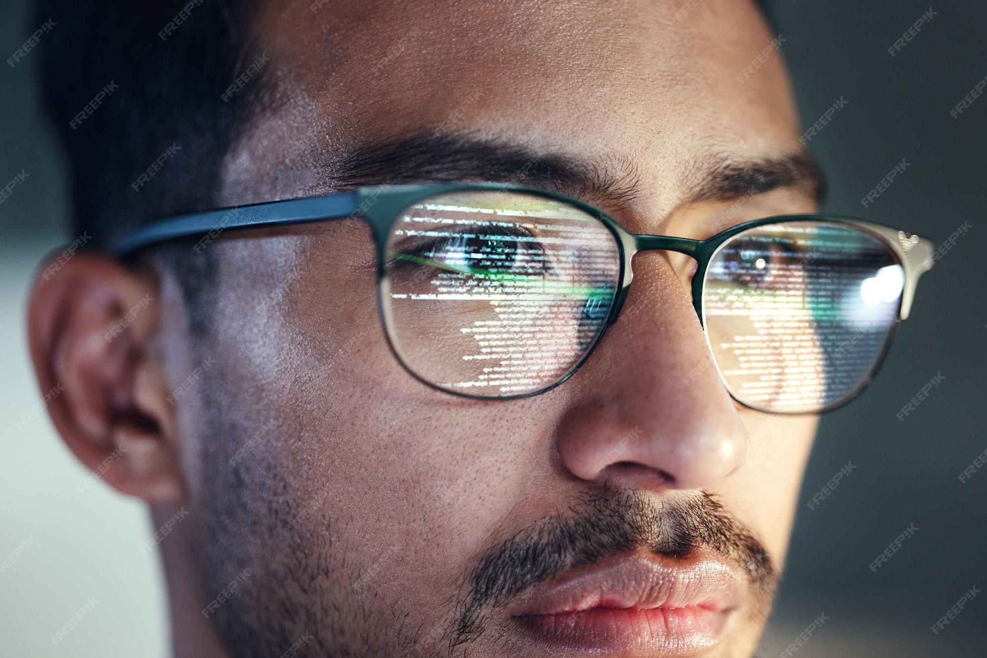 Premium Photo Glasses Man And Reflection Of Programmer On Computer