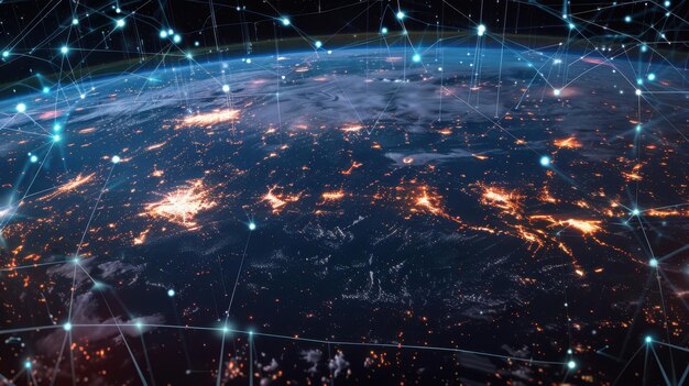A global database illustration with interconnected data points and ...