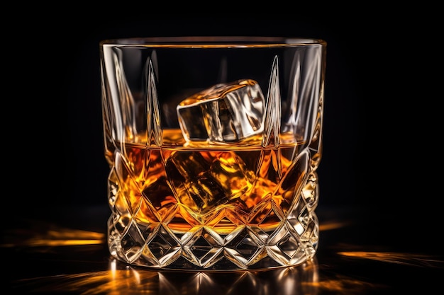Premium Ai Image Glossy Black Backdrop Whisky In Glass