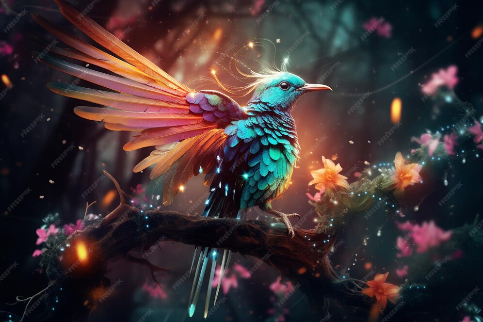 Premium Photo | Glowing bird at sparkling tree Premium Photo | Glowing bird at sparkling tree