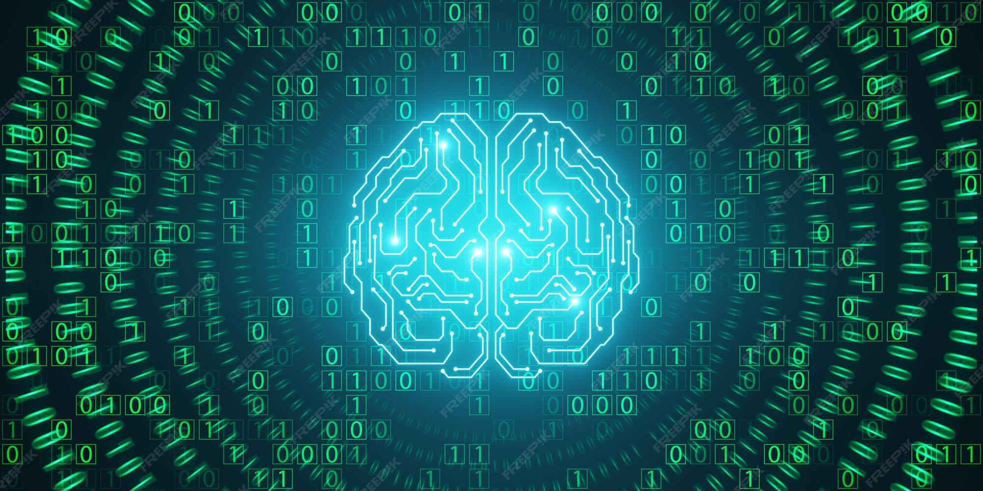 Premium Photo | Glowing brain hologram with binary coding on blue backdrop programming machine ...