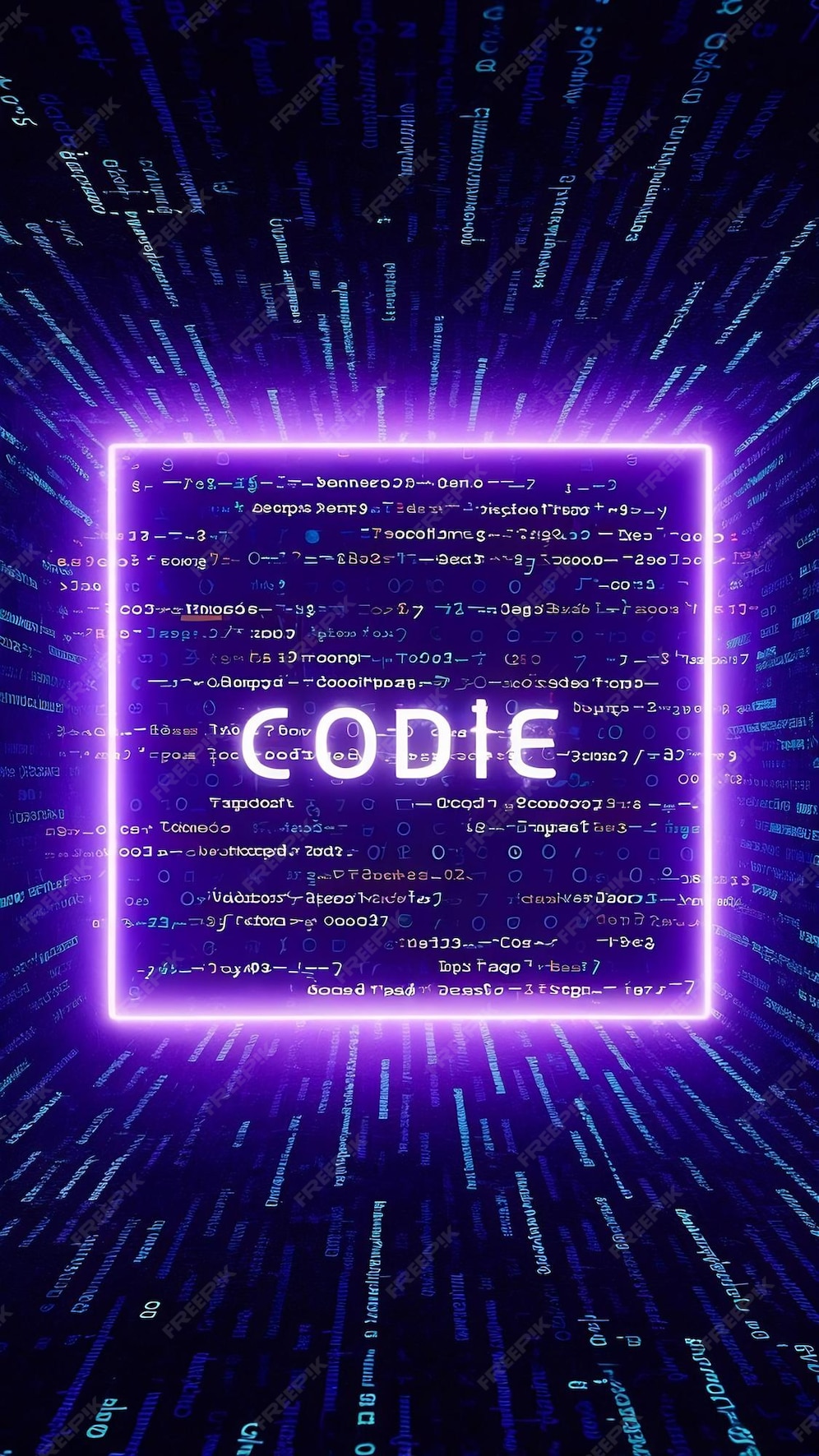 Glowing purple coding programming background with square mock up frame ...