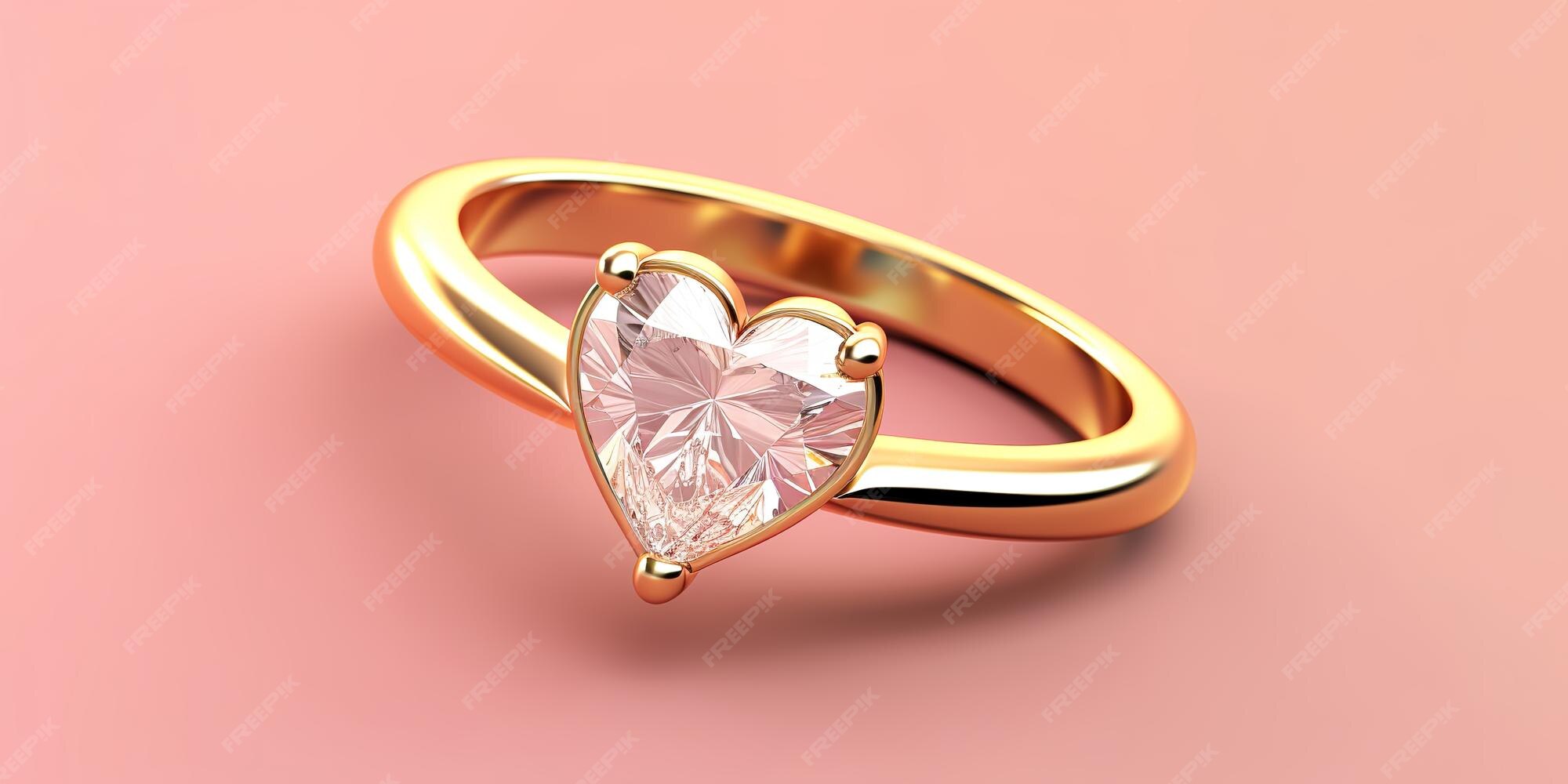 Premium Photo A Gold Ring With A Loveshaped Gem Model On A Pink Background