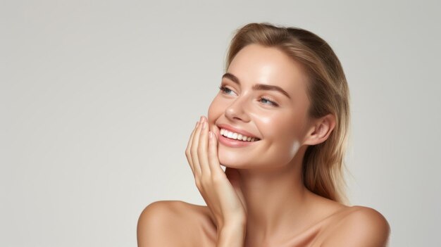 Premium Photo Graceful Woman Gently Touching Her Face
