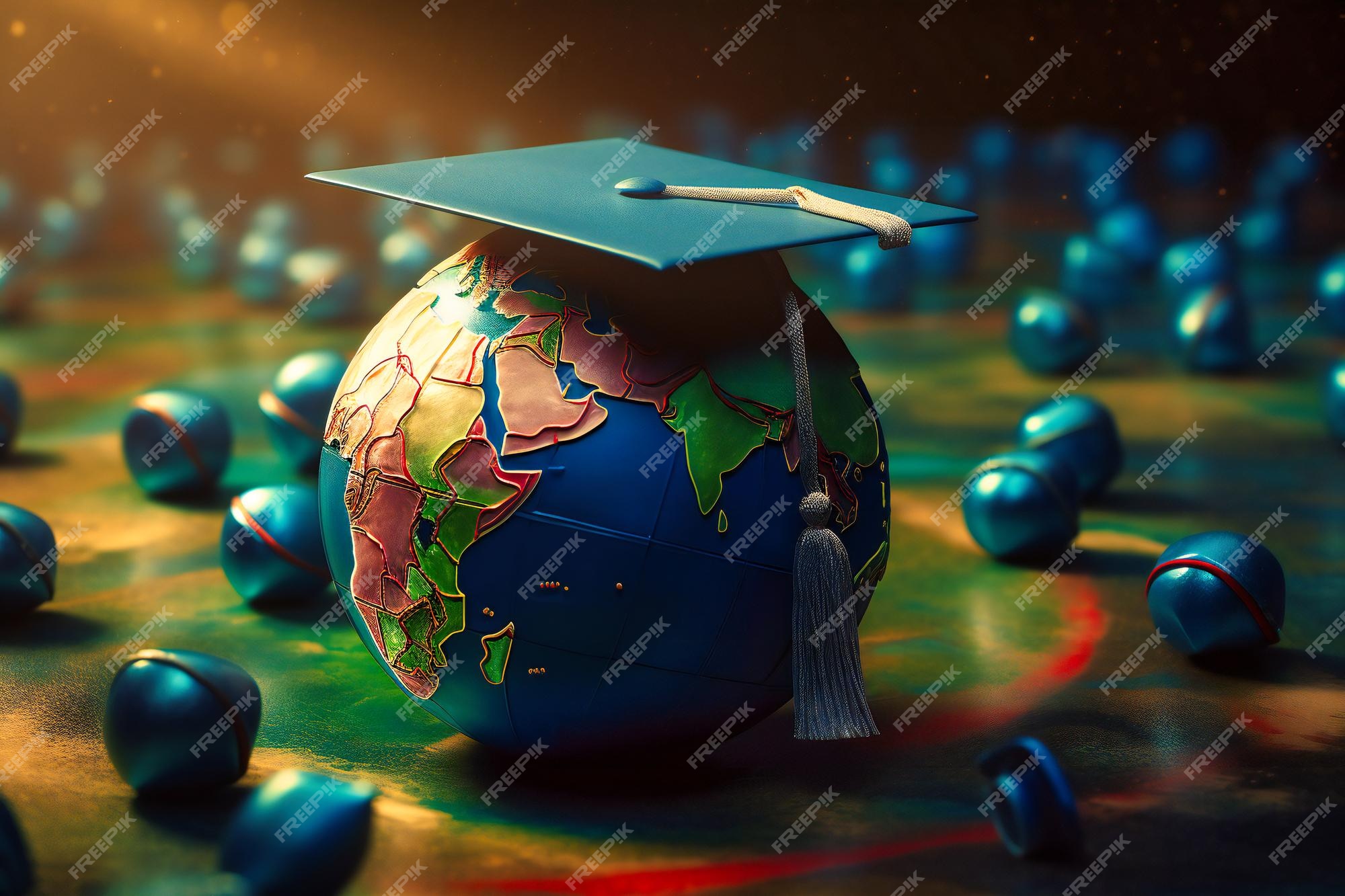 Premium Photo | The graduation cap and Earth globe symbolize the global ... Premium Photo | The graduation cap and Earth globe symbolize the global ...
