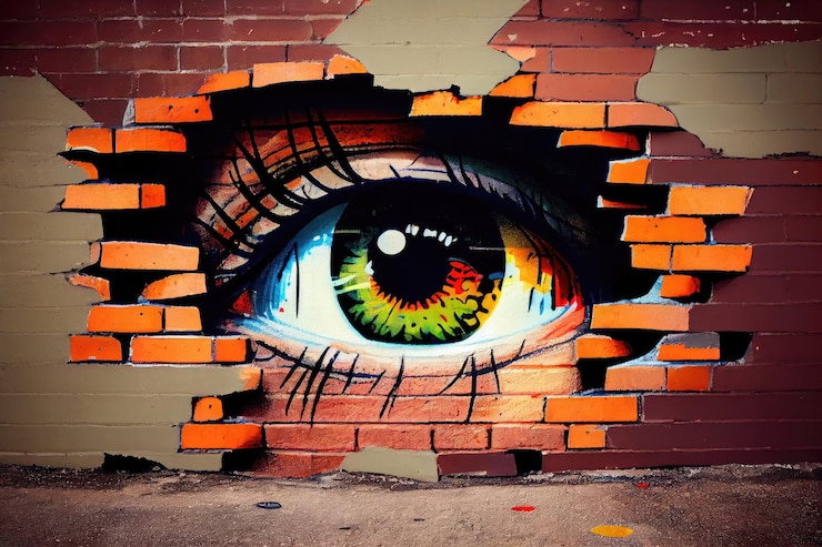 Premium Ai Image Graffiti Art On A Brick Wall With The Bricks Peeking Through