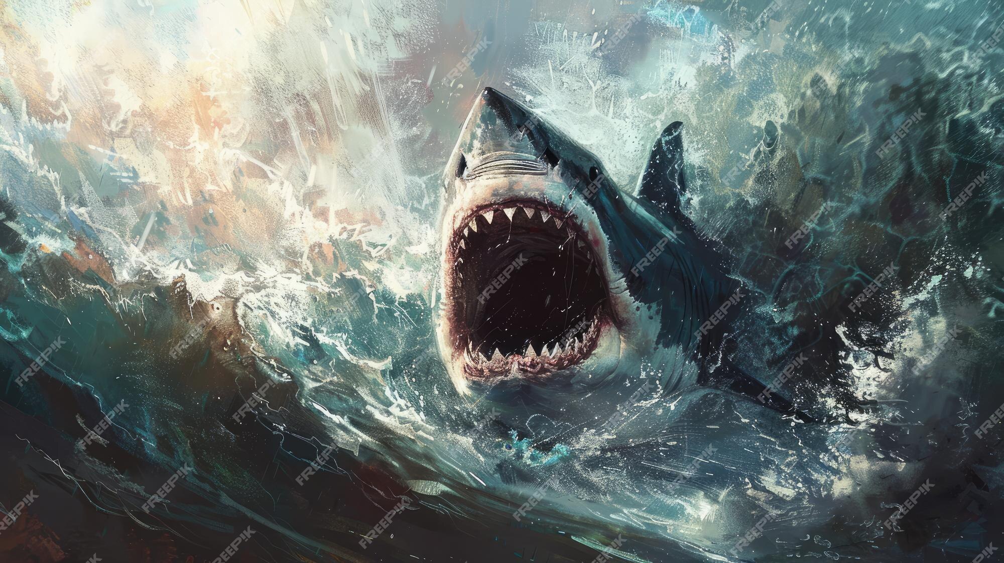 A Great White Shark Surfacing with Open Mouth | Premium AI-generated image A Great White Shark Surfacing with Open Mouth | Premium AI-generated image
