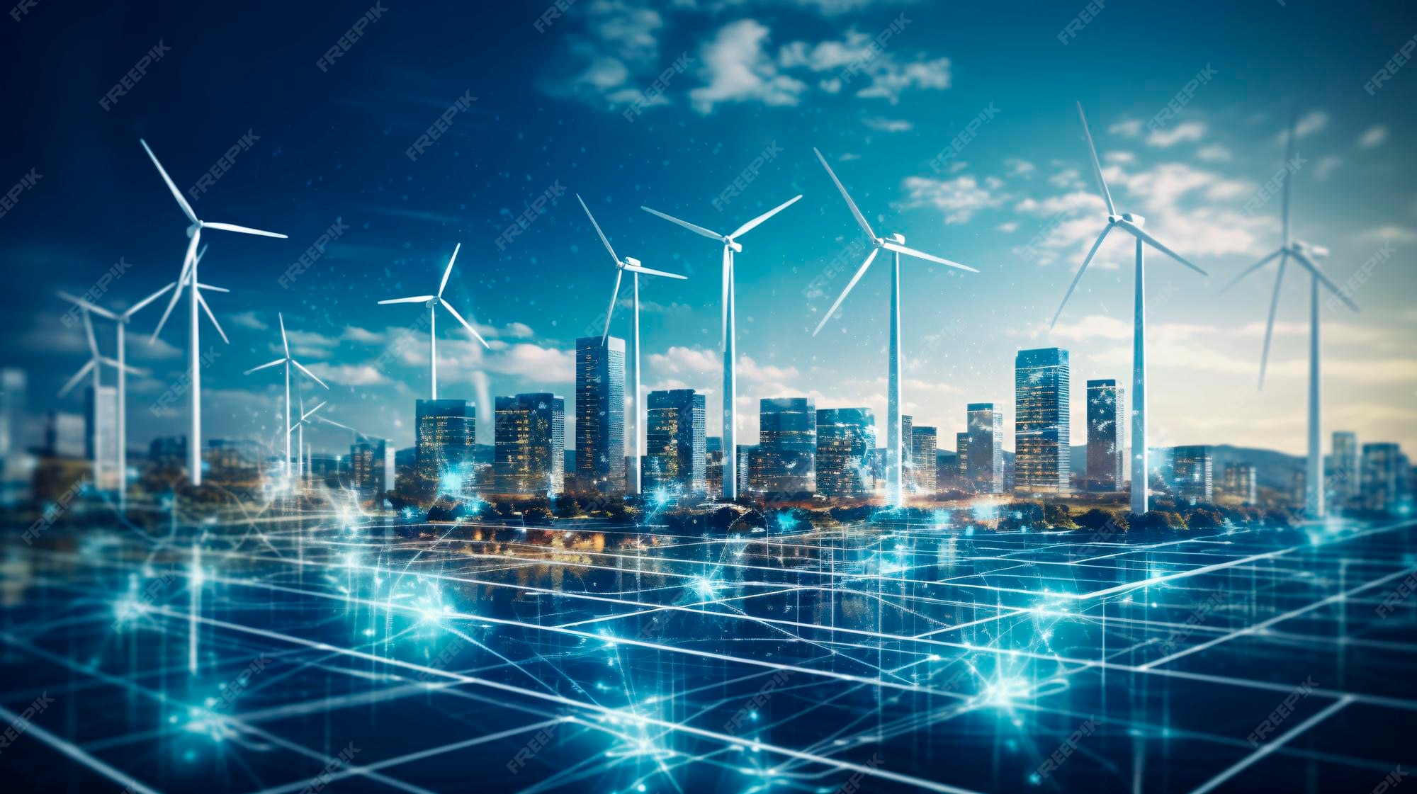 Premium AI Image | Green energy concept Wind generators in urban area ... Premium AI Image | Green energy concept Wind generators in urban area ...