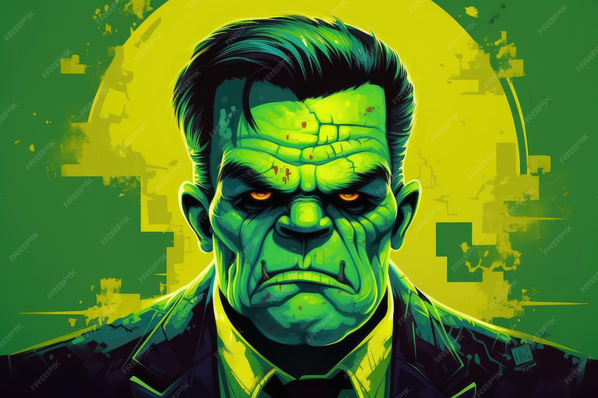 Premium AI Image | Green Frankenstein Monster Face Illustration Premium AI Image | Green Frankenstein Monster Face Illustration