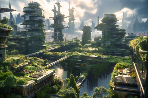 Premium Photo | The green futuristic city is powered by a network of ... Premium Photo | The green futuristic city is powered by a network of ...