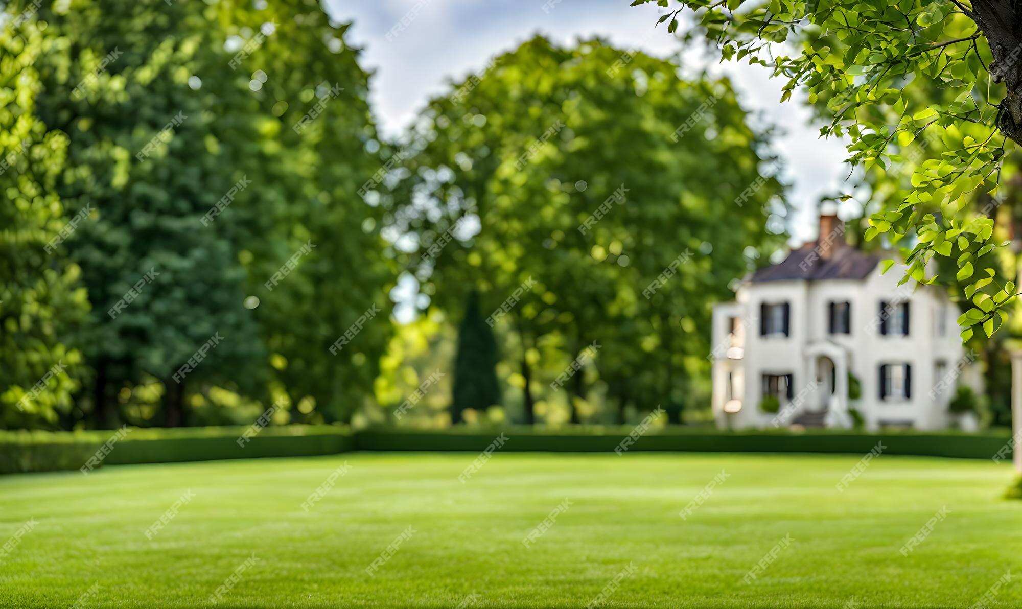 Premium Photo | Green grass in a wide meadow country house in the ... Premium Photo | Green grass in a wide meadow country house in the ...