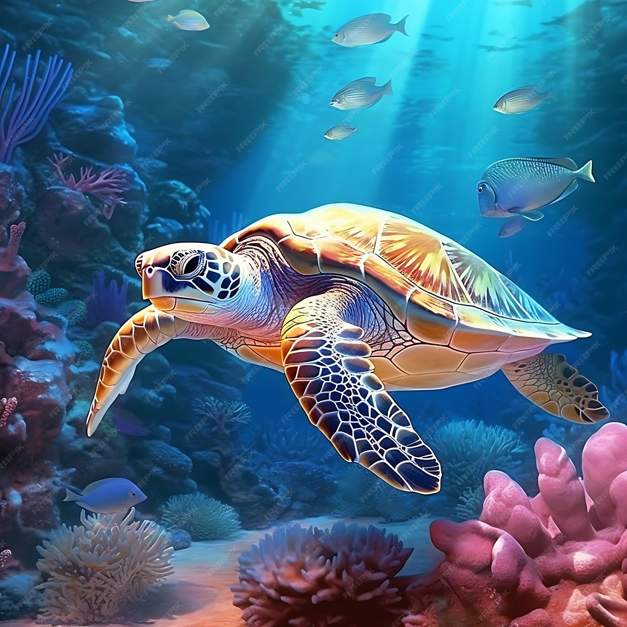 Premium Ai Image A Green Sea Turtle Swimming Past A Coral Reef With A