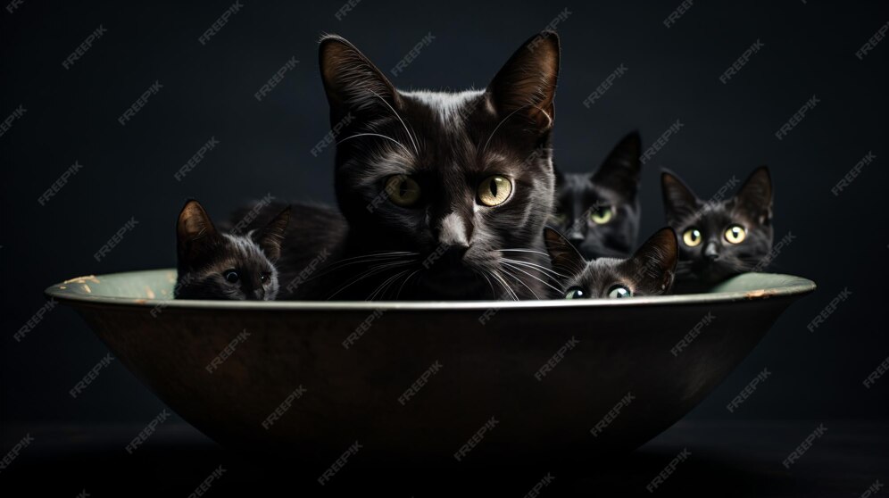 Premium AI Image | a group of black cats sitting in a bowl Premium AI Image | a group of black cats sitting in a bowl