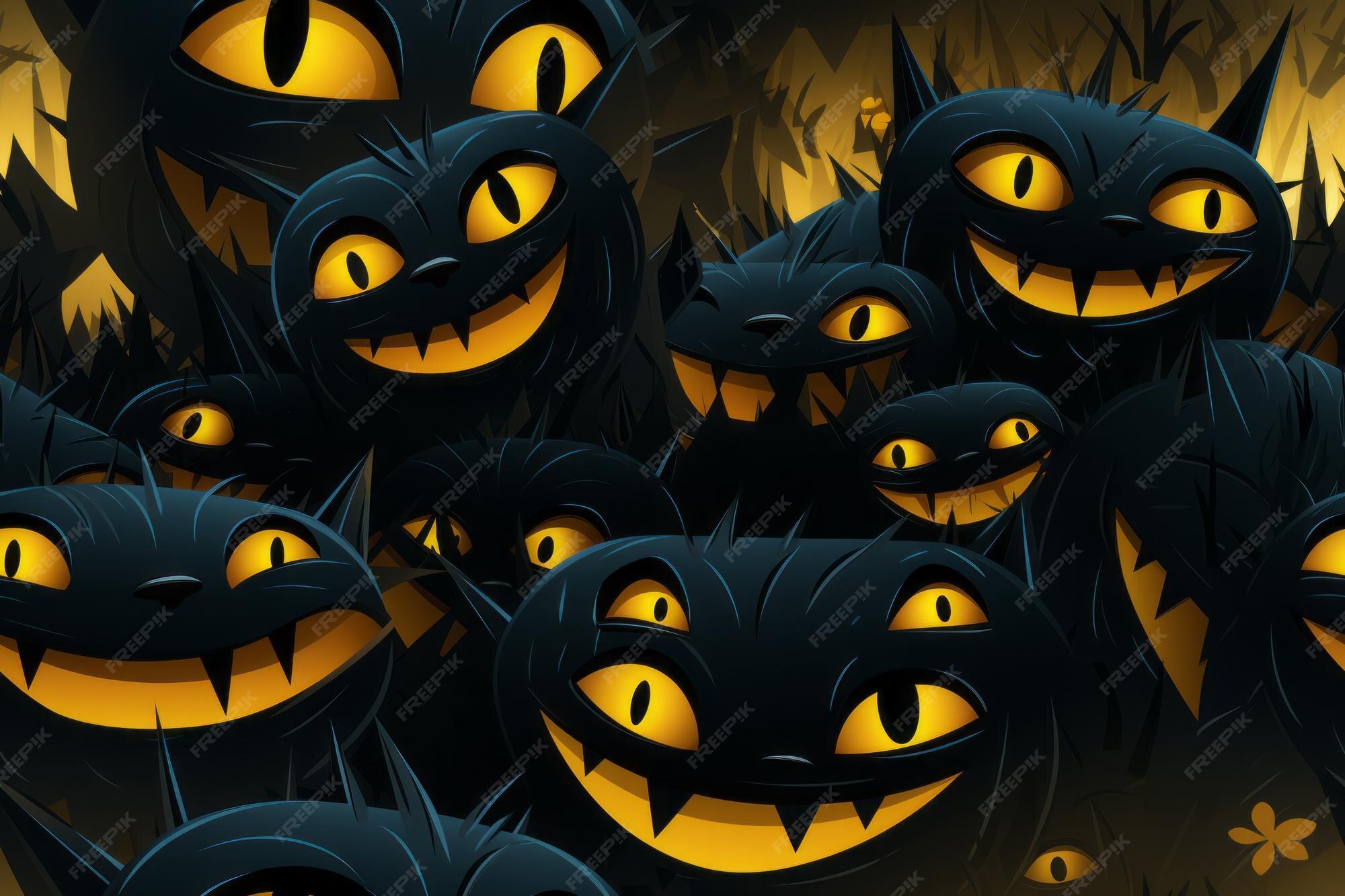 Premium AI Image | a group of black cats with yellow eyes Premium AI Image | a group of black cats with yellow eyes