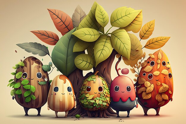 Premium Photo | Group of cartoon characters each with their own leaf ... Premium Photo | Group of cartoon characters each with their own leaf ...