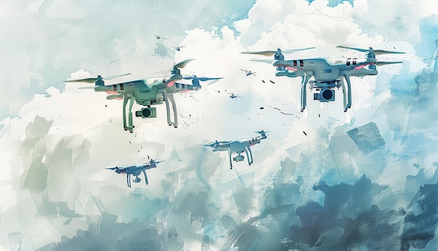 Premium Photo | A group of drones flying in the sky Premium Photo | A group of drones flying in the sky