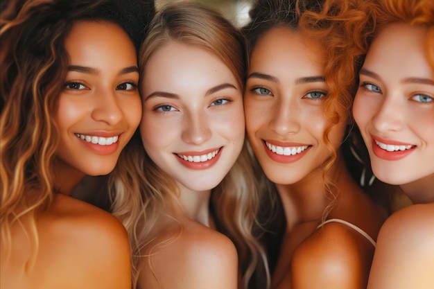 A group of four young women smiling at the camera | Premium AI ... A group of four young women smiling at the camera | Premium AI ...