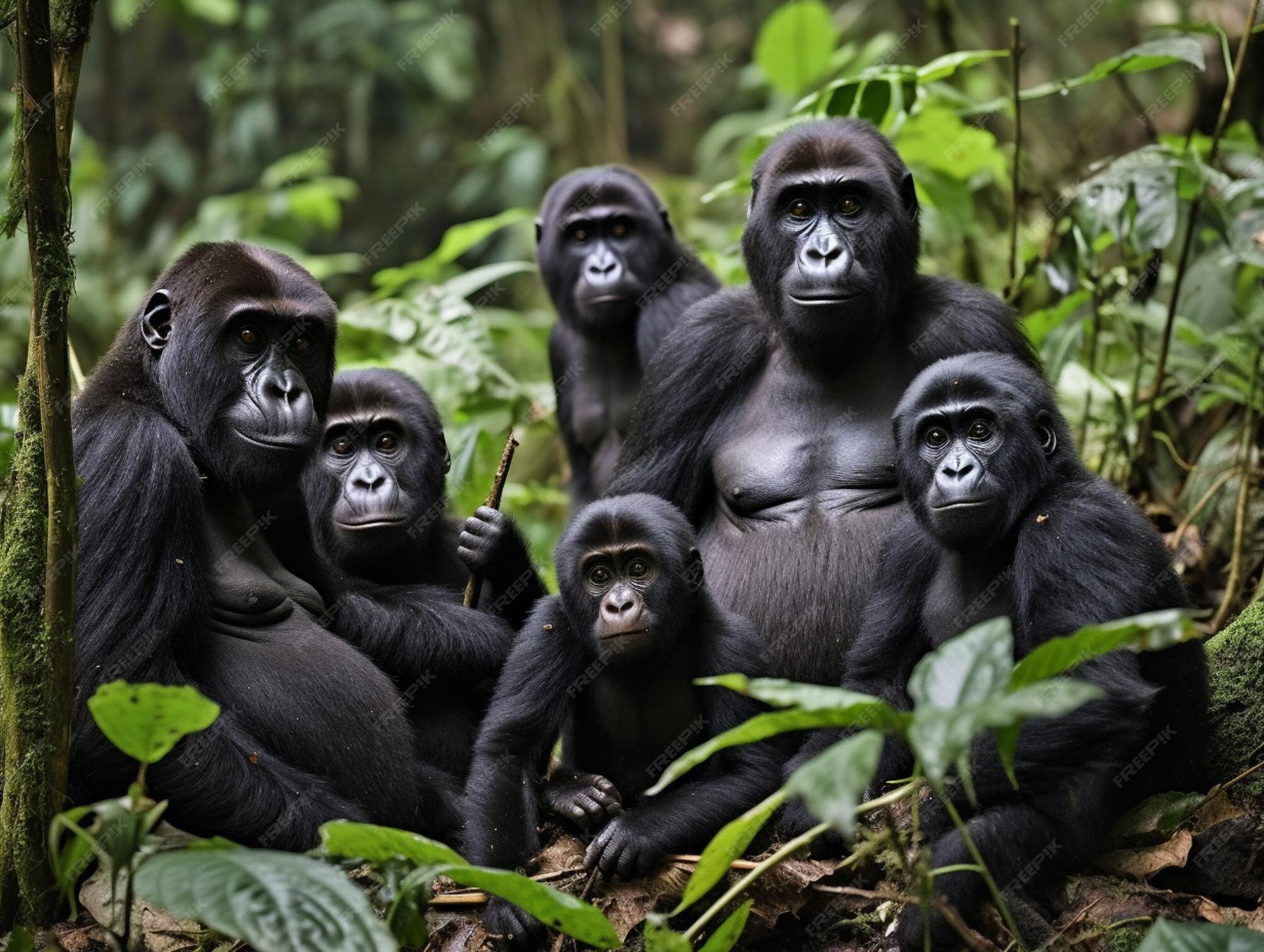 Premium AI Image | A group of gorillas are sitting in the jungle. Premium AI Image | A group of gorillas are sitting in the jungle.