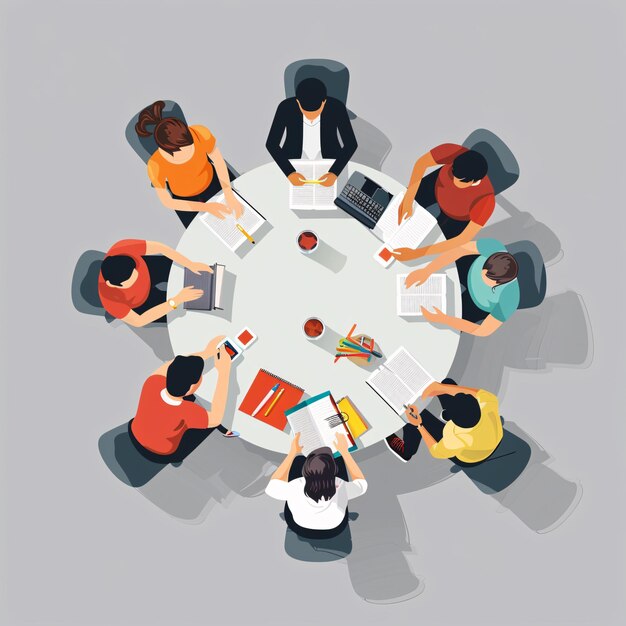 A group of people sitting around a round table | Premium AI-generated image A group of people sitting around a round table | Premium AI-generated image