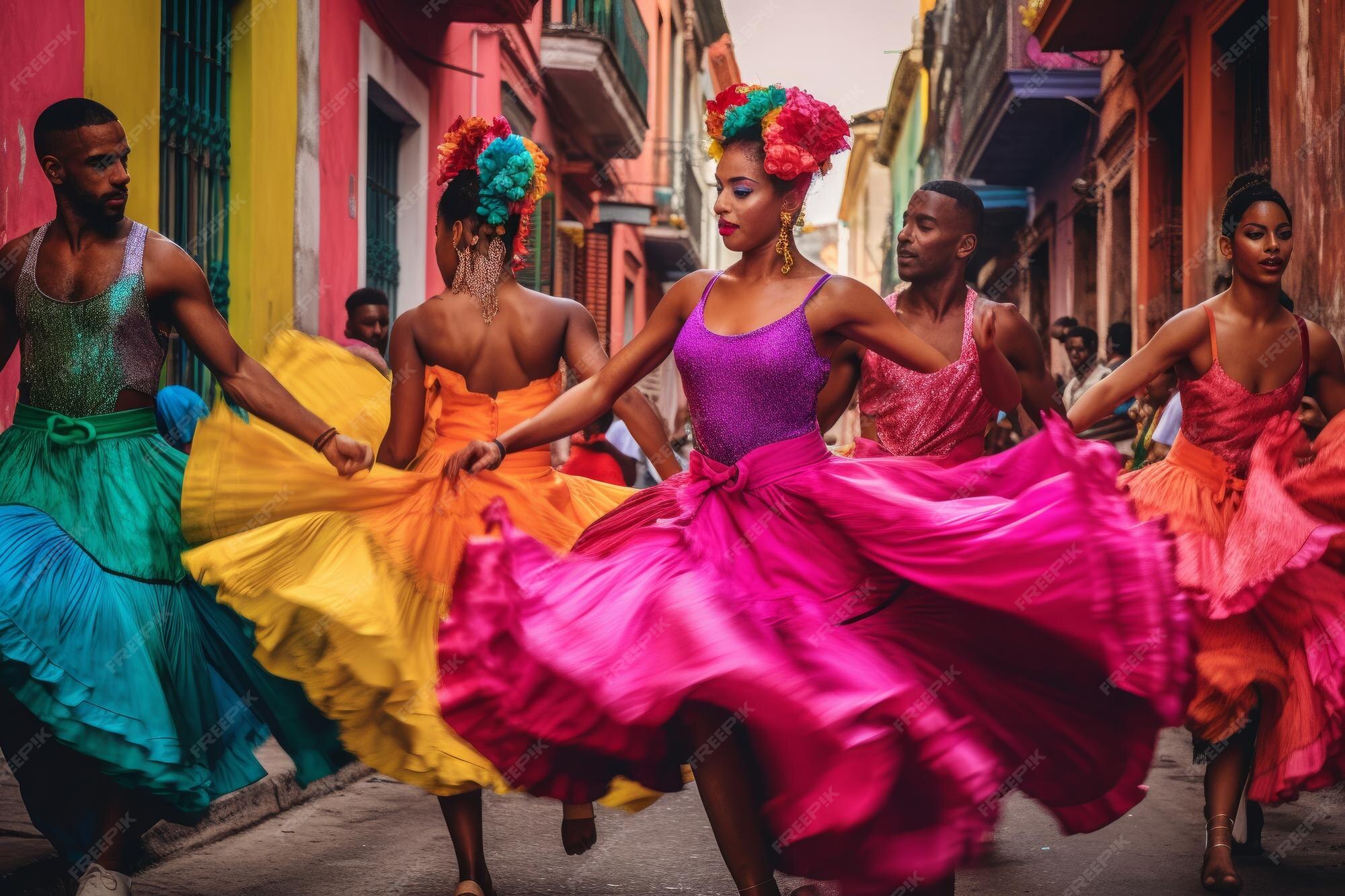 Premium Ai Image A Group Of Salsa Dancer Dressed In Vibrant Colors Created With Generative Ai