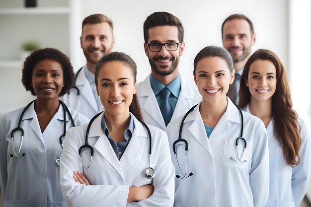 Group of smiling multicultural doctors in white coats and stethoscopes ... Group of smiling multicultural doctors in white coats and stethoscopes ...