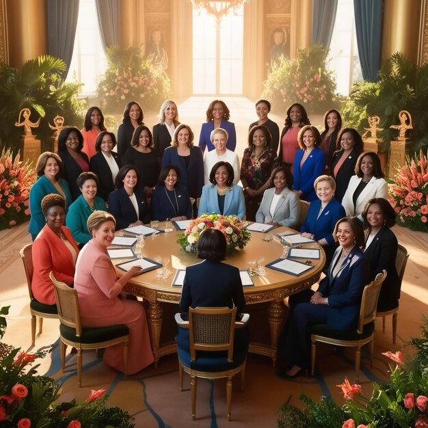 A group of women are sitting around a round table | Premium AI ... A group of women are sitting around a round table | Premium AI ...