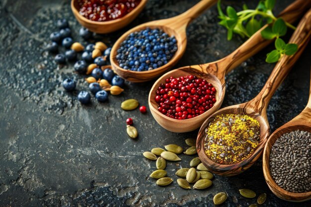 Premium Photo | Group of Wooden Spoons Filled With Different Types of Seeds Premium Photo | Group of Wooden Spoons Filled With Different Types of Seeds