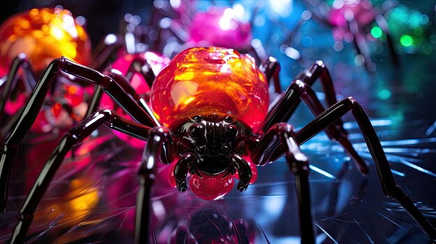 Premium AI Image | Gummy spiders tangled in a web Premium AI Image | Gummy spiders tangled in a web