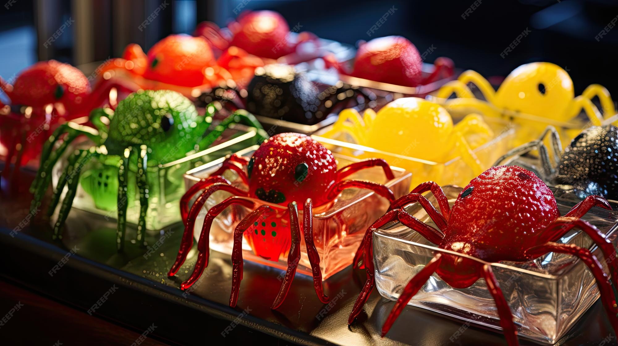Premium AI Image | Gummy spiders wiggle with deliciousness Premium AI Image | Gummy spiders wiggle with deliciousness