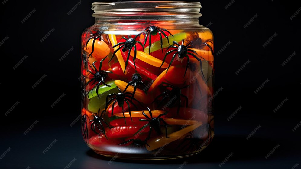 Premium AI Image | Gummy worms and spiders in a jar Premium AI Image | Gummy worms and spiders in a jar