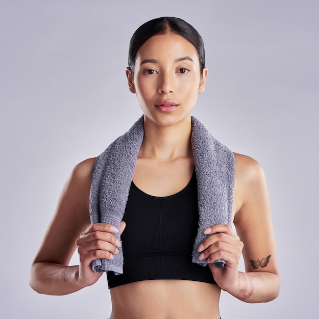 Premium Photo Gym Towel And Portrait Of Woman With Fitness After