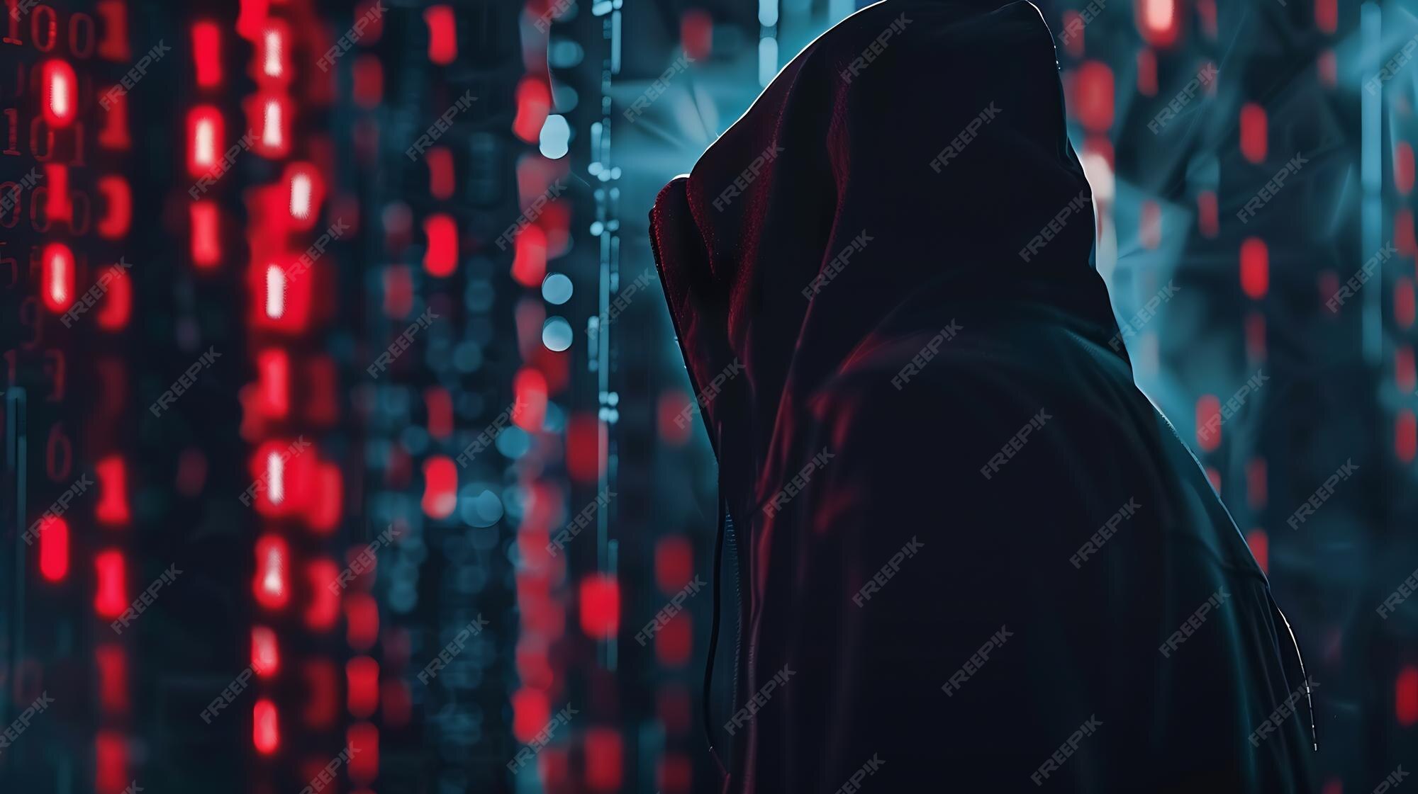 Hacker over Abstract Digital Background with Elements of Binary Code and Computer Pr Generative ...