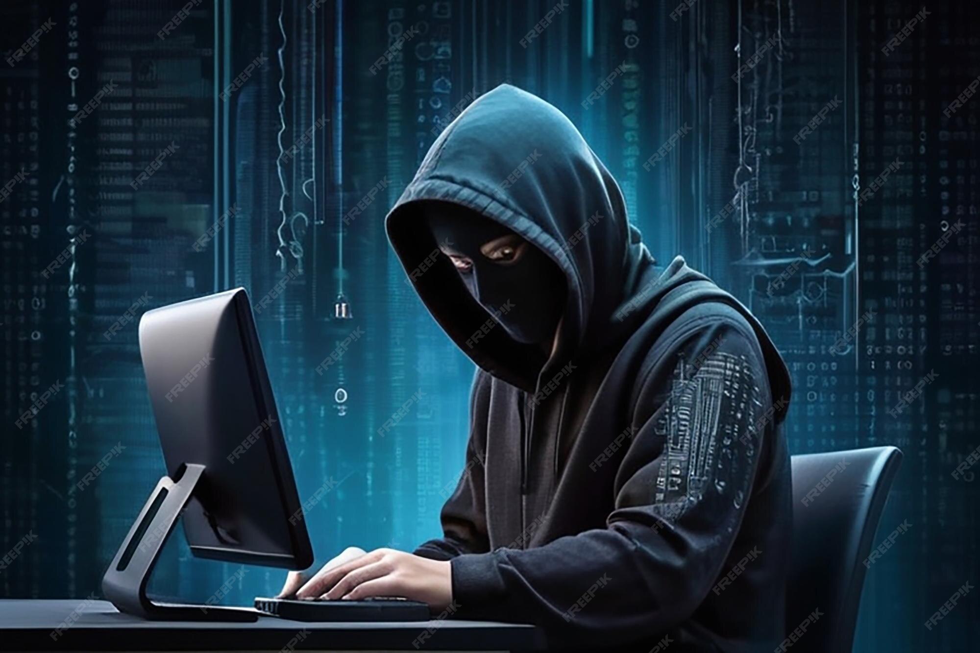 Premium Photo Hacker Over Abstract Digital Background With Elements Of Binary Code And 