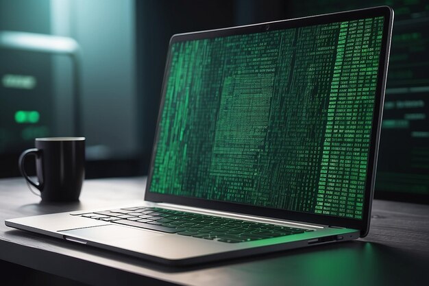 Premium AI Image | Hacker code in laptop Cyber security privacy or hack threat Coder or ...