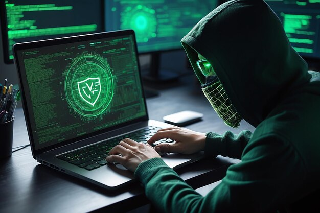 Premium Ai Image Hacker Code In Laptop Cyber Security Privacy Or Hack Threat Coder Or