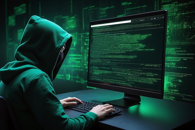 Hacker Code In Laptop Cyber Security Privacy Or Hack Threat Coder Or Programmer Writing Virus