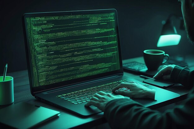Premium Photo Hacker Code In Laptop Cyber Security Privacy Or Hack Threat Coder Or Programmer