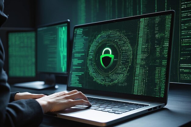 Premium Ai Image Hacker Code In Laptop Cyber Security Privacy Or Hack Threat Coder Or