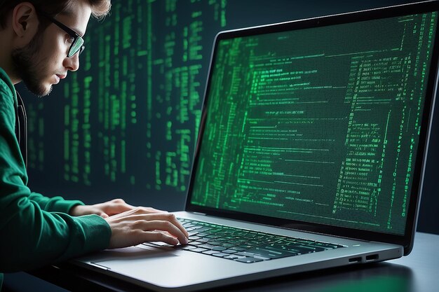 Premium Ai Image Hacker Code In Laptop Cyber Security Privacy Or Hack Threat Coder Or