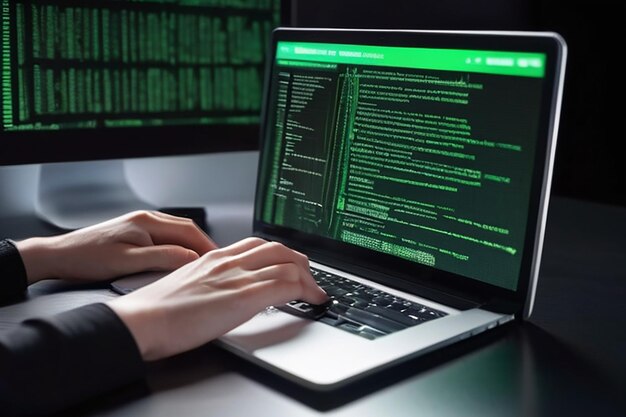 Premium Photo Hacker Code In Laptop Cyber Security Privacy Or Hack Threat Coder Or Programmer